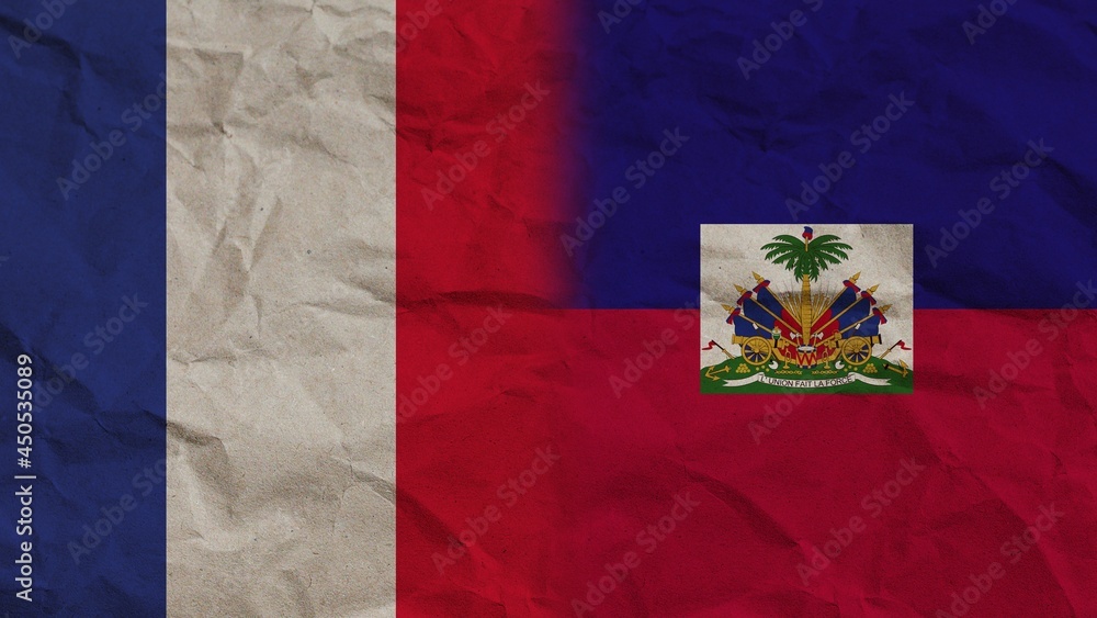 Haiti and France Flags Together, Crumpled Paper Effect Background 3D ...