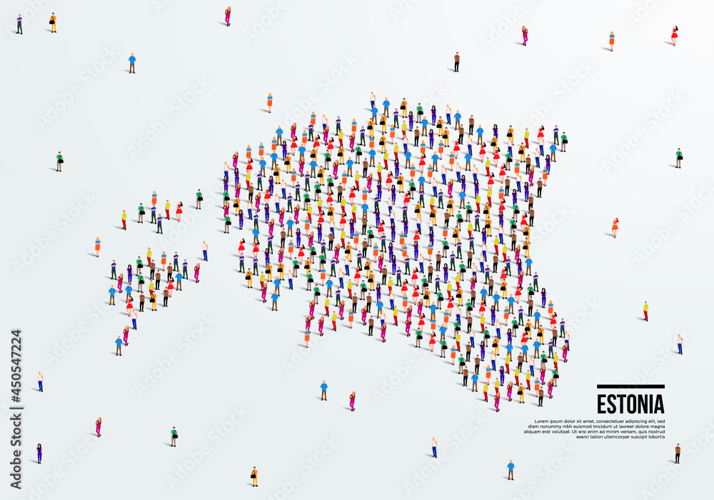 Estonia Map. Large group of people form to create a shape of Estonia ...