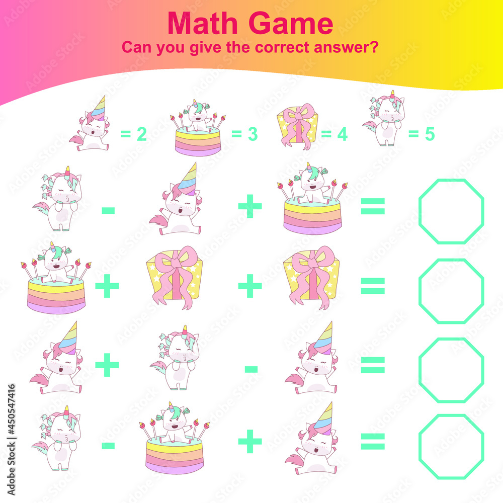 Counting unicorn game for children. Cute unicorn math worksheet ...