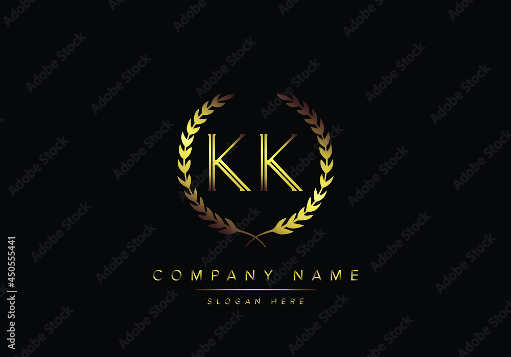 Alphabet letters KK monogram logo, gold color, luxury style Stock ...