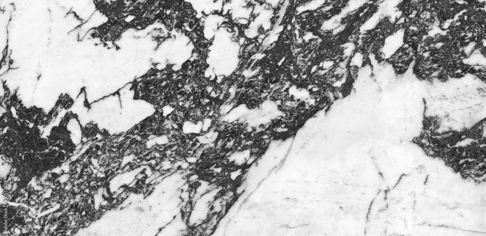 Carrara marble with black curly veins across the white surface, Carrara ...