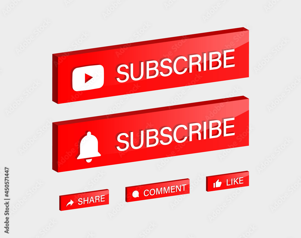 3d subscribe button for youtube video channel in modern with bell icon ...