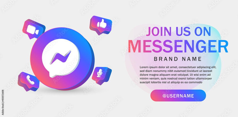 follow us on facebook messenger for social media icons banner in 3d ...
