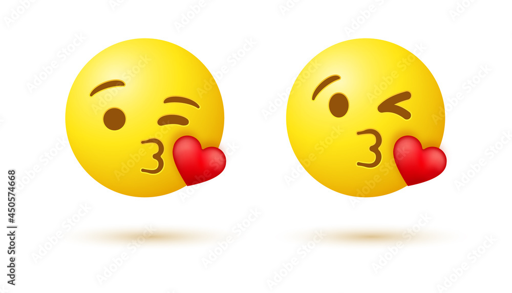 Kissing face emoji with red heart and winking eye - 3d love emoticon ...