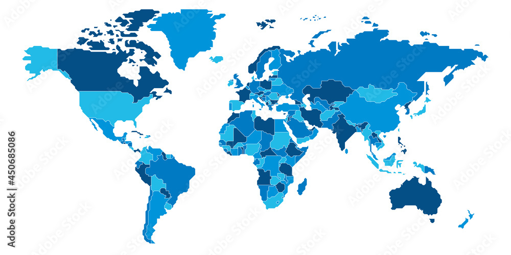Simplified schematic map of World. Blank political map of countries ...