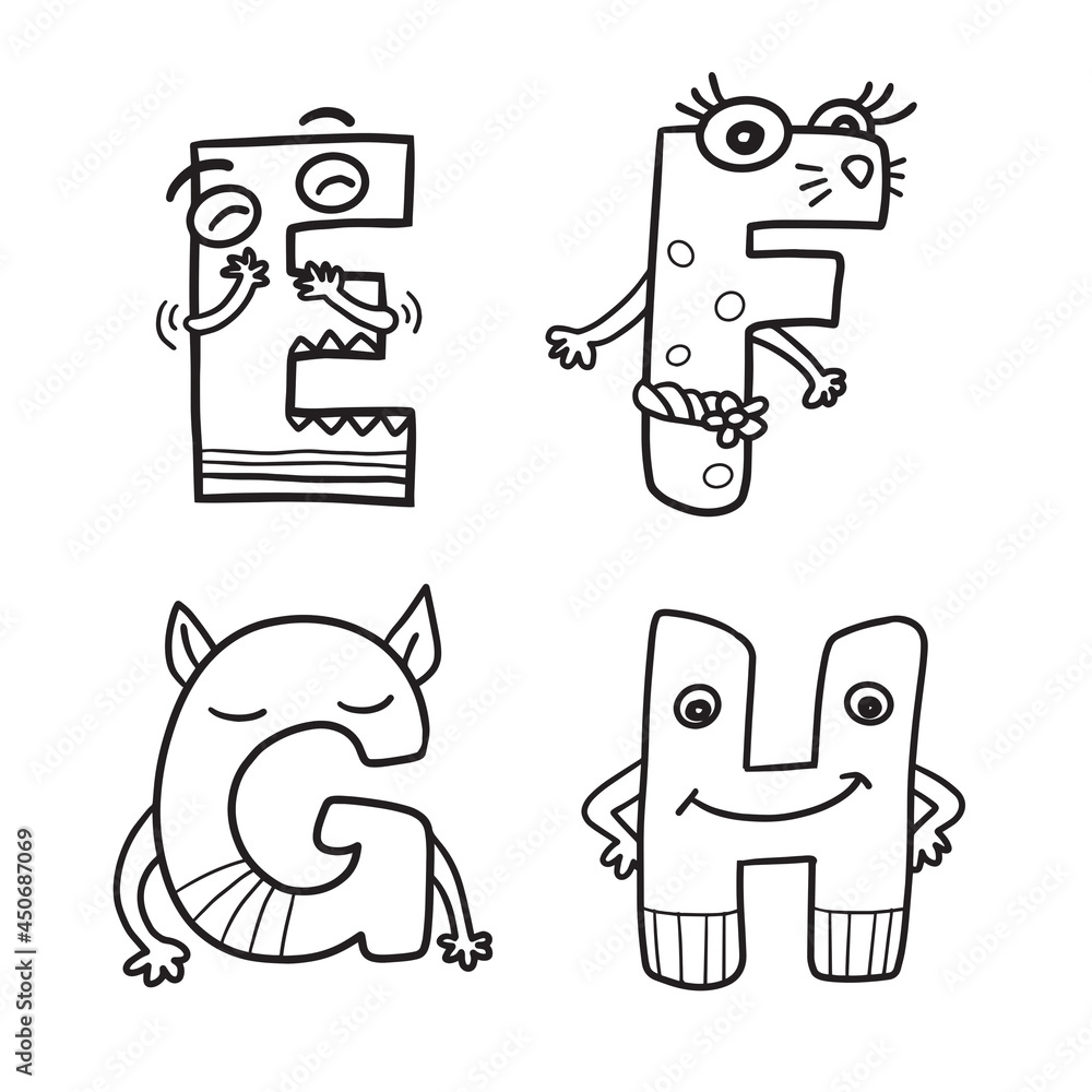 ABC Funny Alphabet coloring for kids. Cute alphabet fonts freehand ...