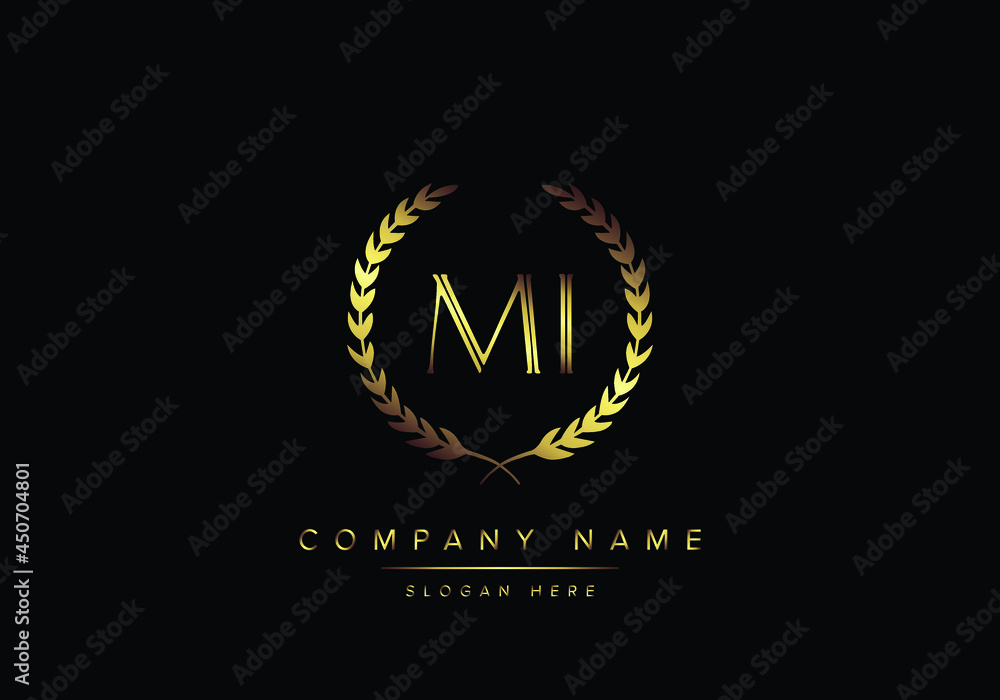 Alphabet letters MI monogram logo, gold color, luxury style Stock ...