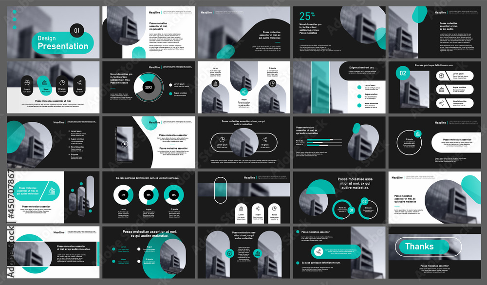 Set of vector slides for presentations and reports. Geometric elements ...