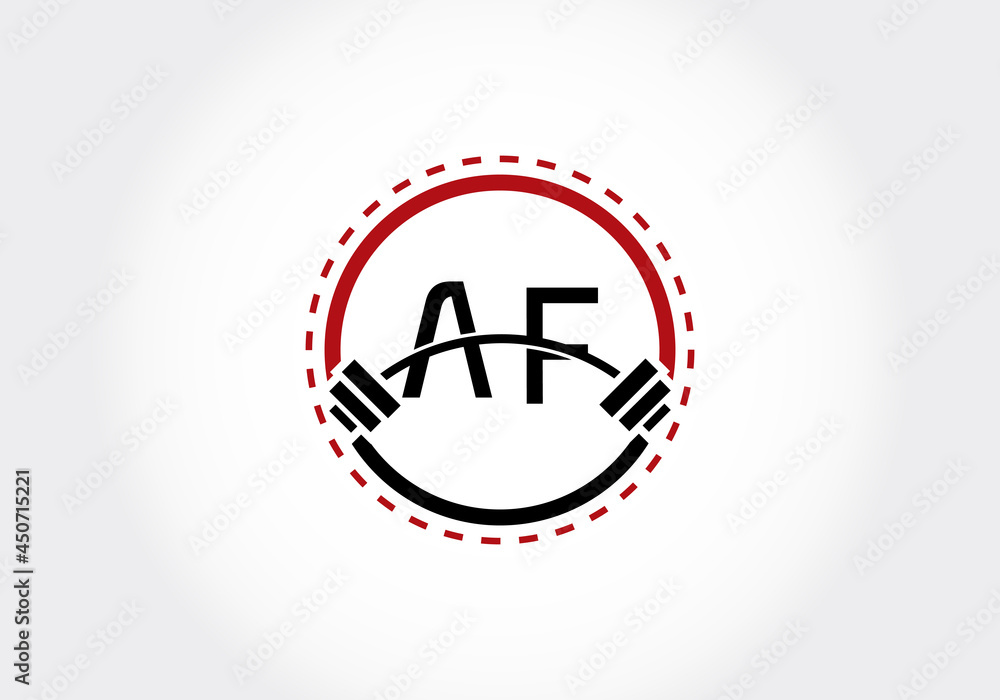 Initial AF Letter alphabet with a barbell. Lifting vector logo design ...