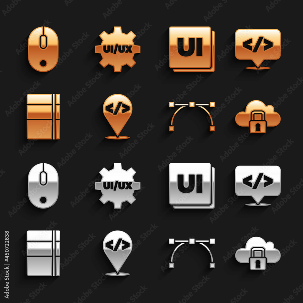 Set Front end development, Cloud computing lock, Bezier curve, Sketchbook or album, UI UX design ...