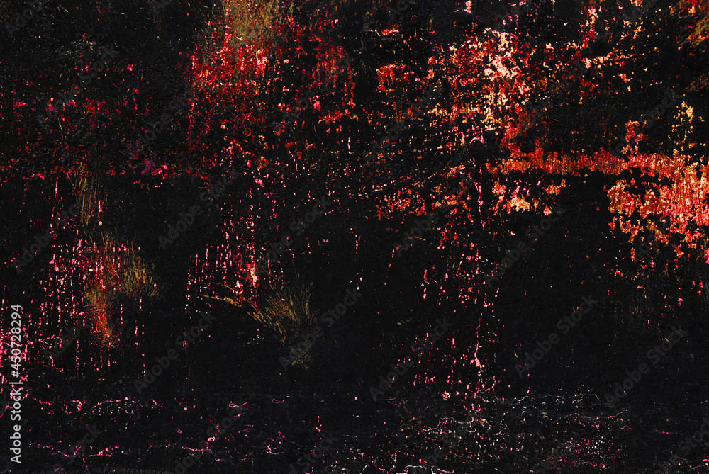 colorful shiny stitches, scratches, spots on black painted metallic ...