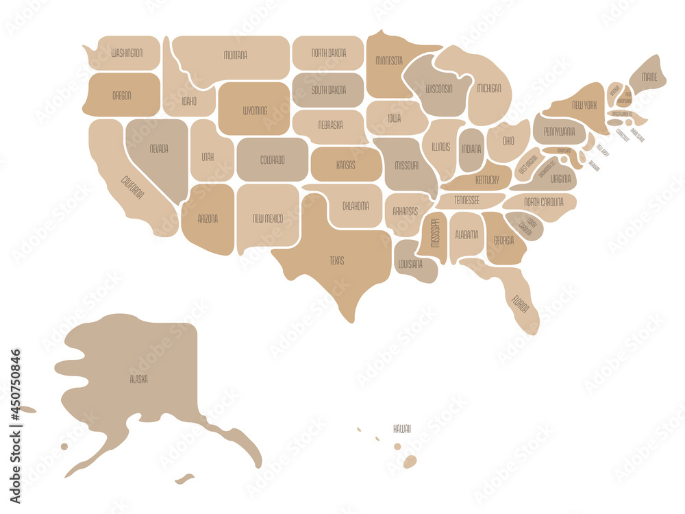 Simplified map of USA, United States of America. Rounded shapes of ...
