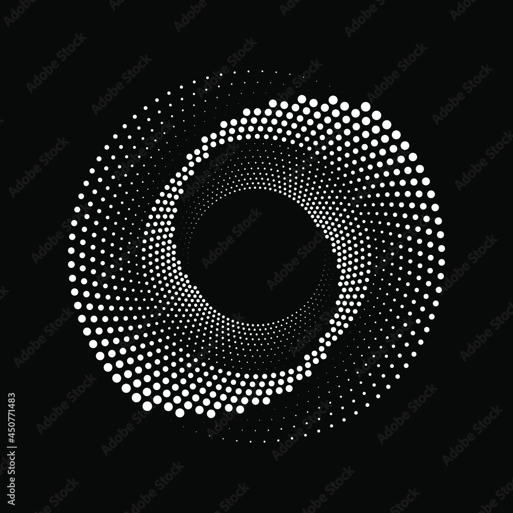 White dotted lines in abstract spiral form. Halftone design element for ...