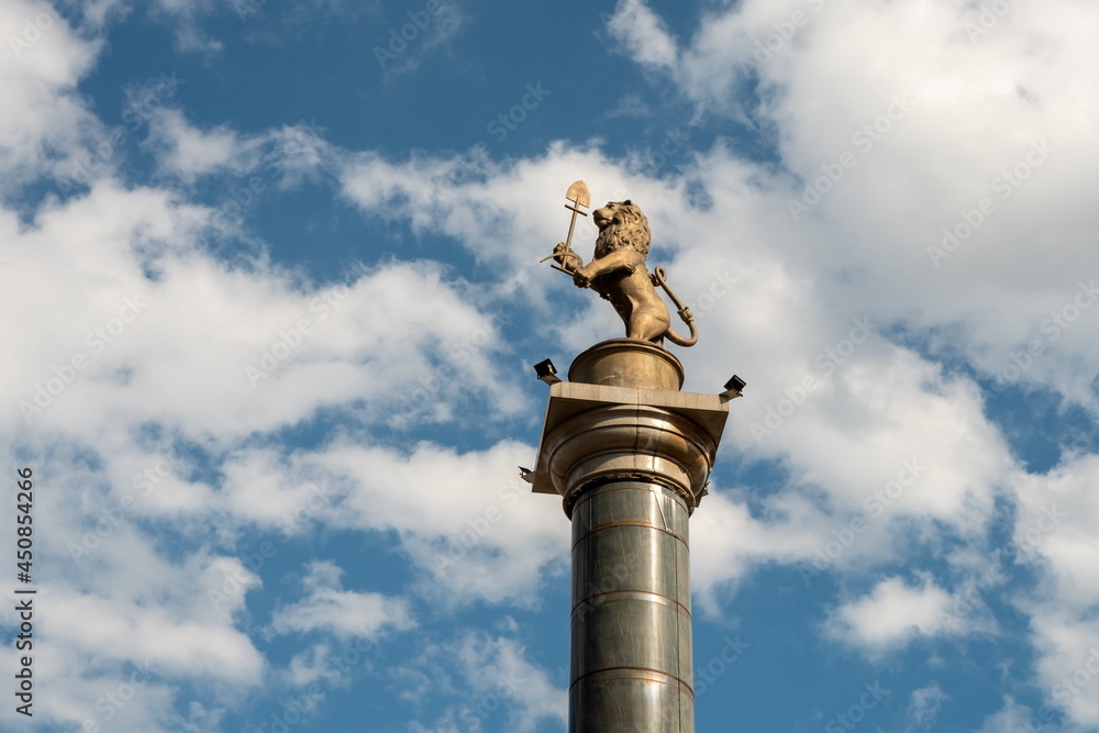 Column with a statue of a heraldic lion (2005), the symbol of ...