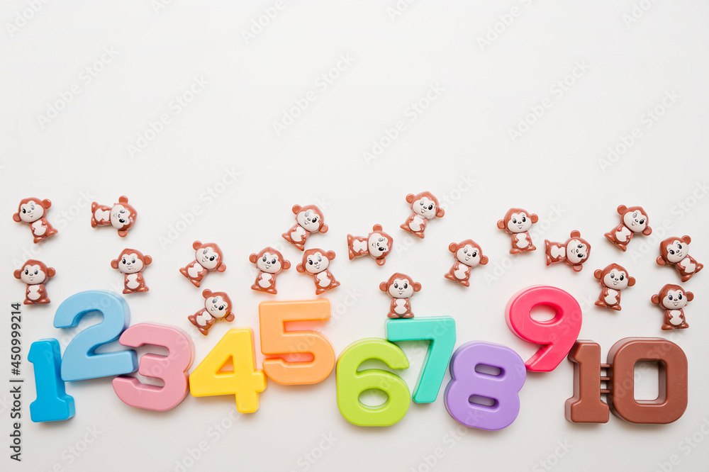 Kids colored number and monkeys. School mathematical Symbols. Early ...