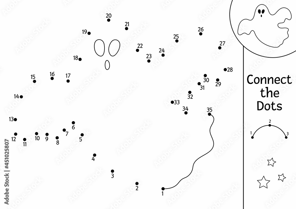 Vector Halloween dot-to-dot and color activity with cute ghost. Autumn ...