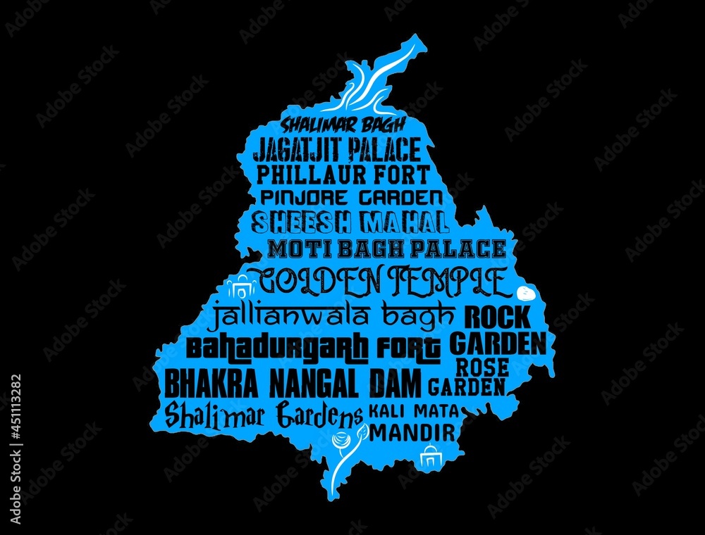 Geo-political map of Punjab State of India with famous tourist ...