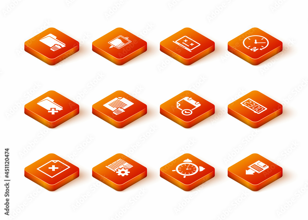 Set Delete file document, Server setting, folder, , Alarm clock and Calendar with check mark ...