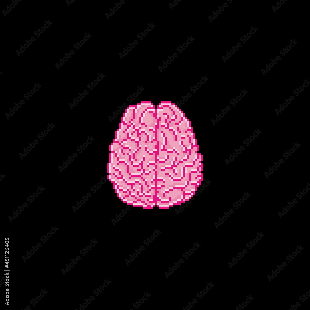 Pixel art bloody brain icon. Human brain illustration in retro gaming ...