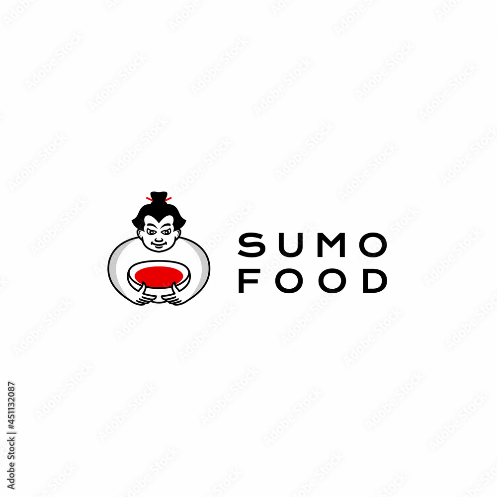 Vector de Stock Japanese Sumo wrestlers. Sumo fighter with a bowl of ...