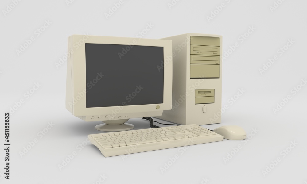 Vintage old desktop computer windows PC 3D model illustration Stock ...
