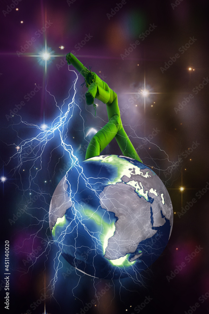 Concept of humanity destroys the Earth. Giant monster walks across the ...