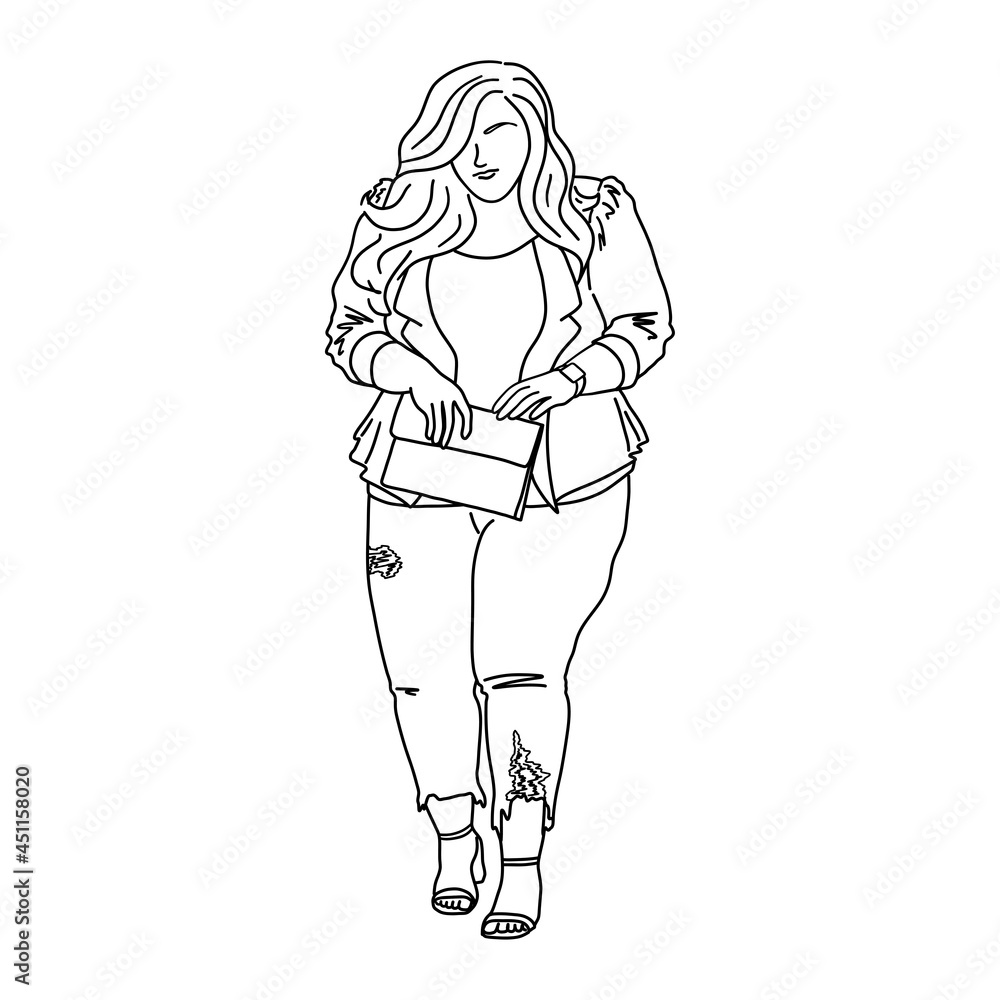 Vector de Stock Fat woman. Body positive girl outline sketch ...