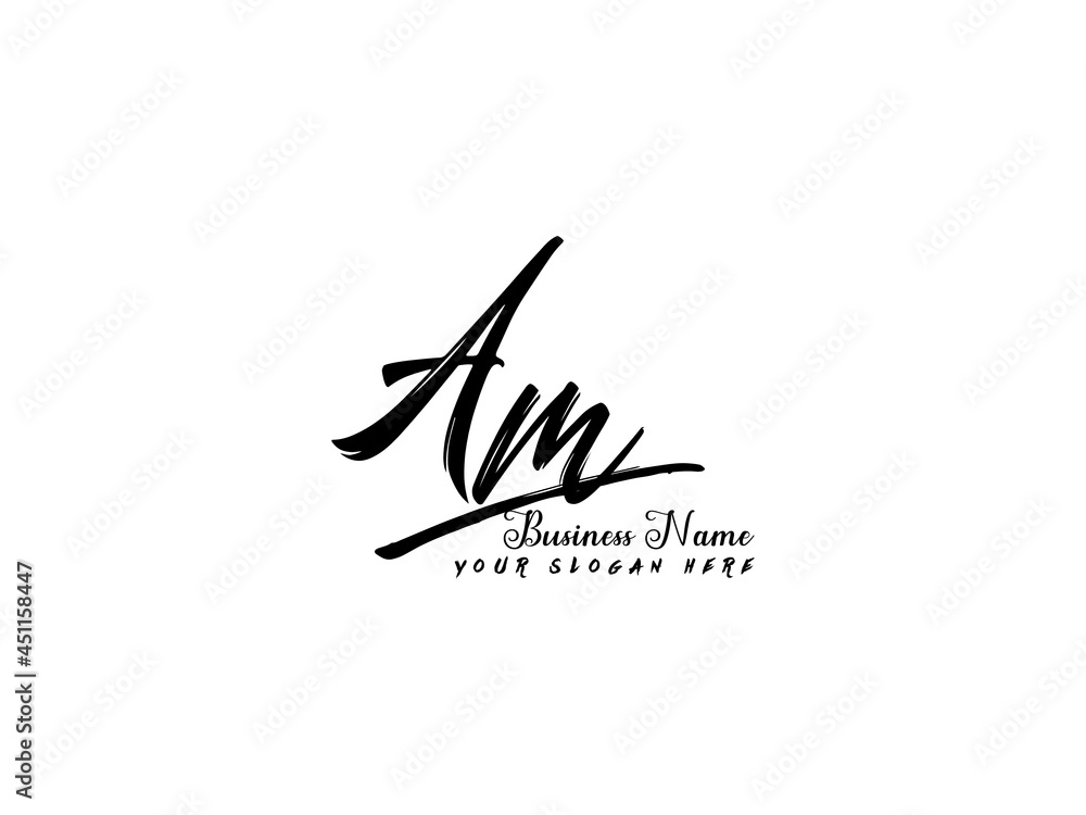 Initial AM Brush Logo, Signature am letter Logo template vector stock ...