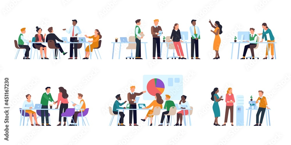 Office staff work. Business people planning strategy, conduct briefings ...