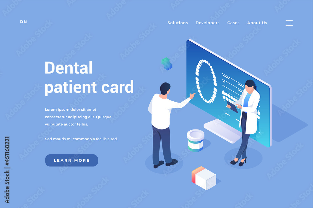 Personal digital card of patient dentistry. Dentists look at clients ...