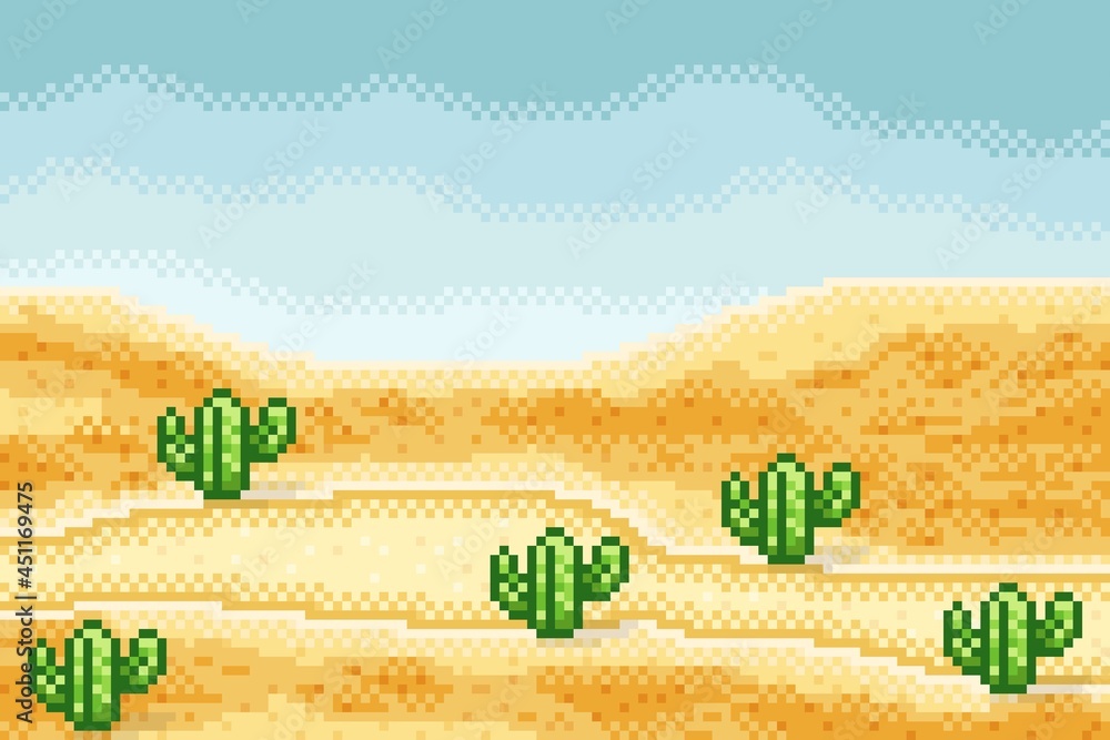 Desert pixel art. Vector illustration. Landscape pixel art. Stock ...