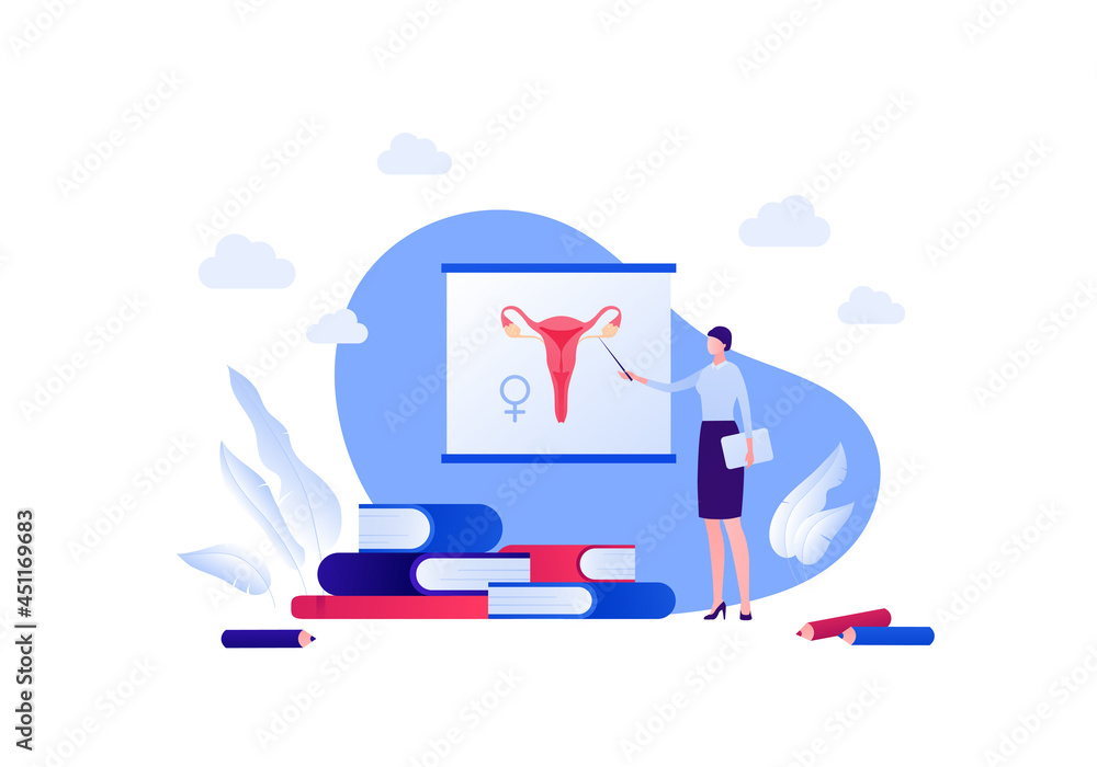 Sex Education And Female Reproductive System Biology Class Concept Vector Flat People