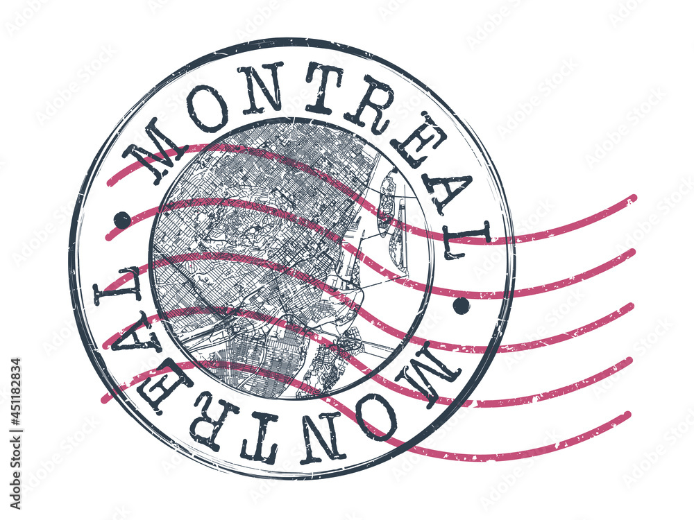 Montreal, QC, Canada Stamp Map Postal. Silhouette Seal Roads and ...