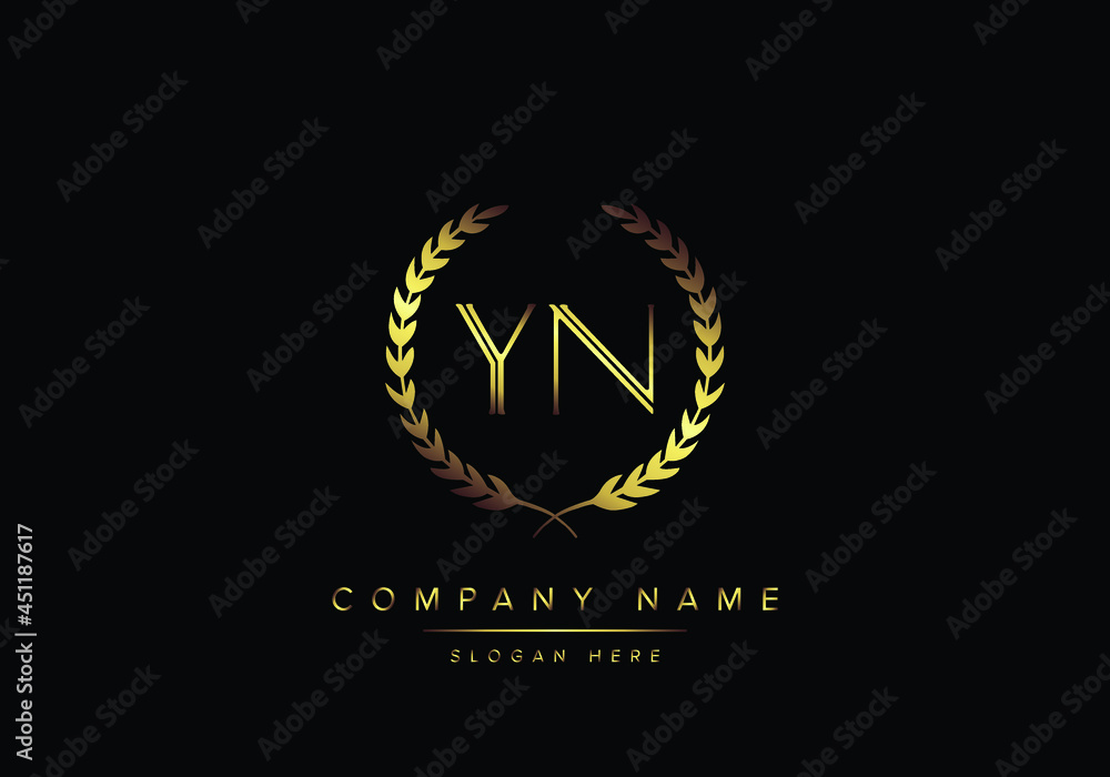 Alphabet letters YN monogram logo, gold color, luxury style Stock ...
