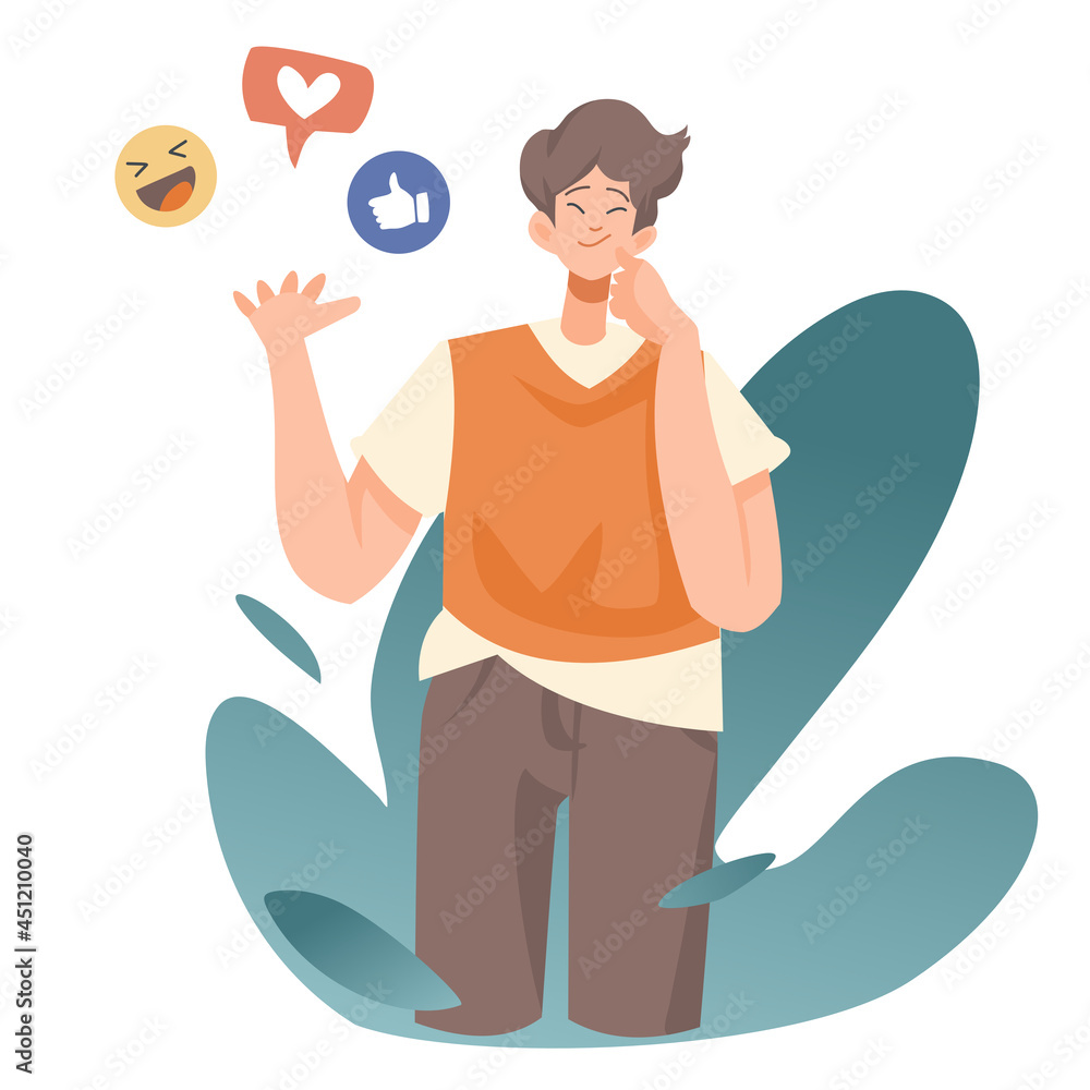 Character man using smartphones with social media, concept of live ...