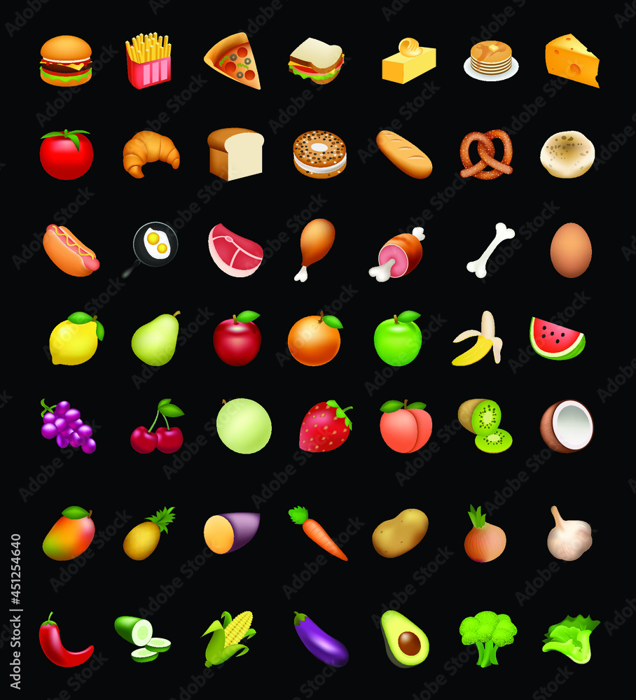 Стоковое векторное изображение «Food and fruit vector emoji ...