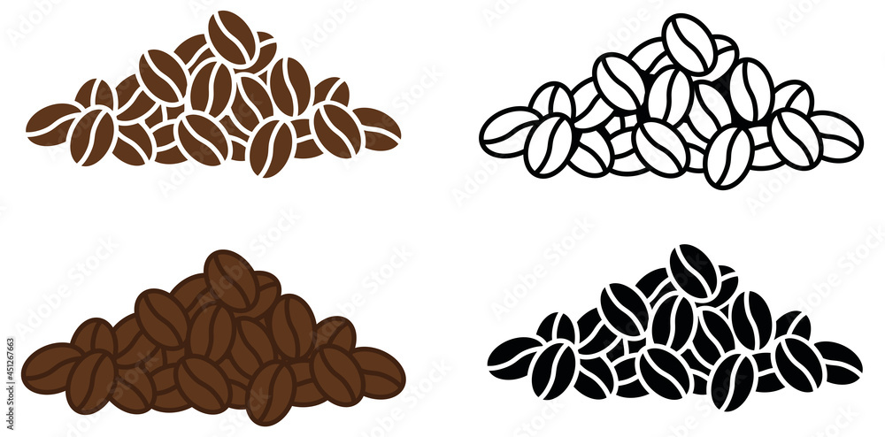 Pile of Coffee Beans Outline and Silhouette Clipart Stock Vector ...