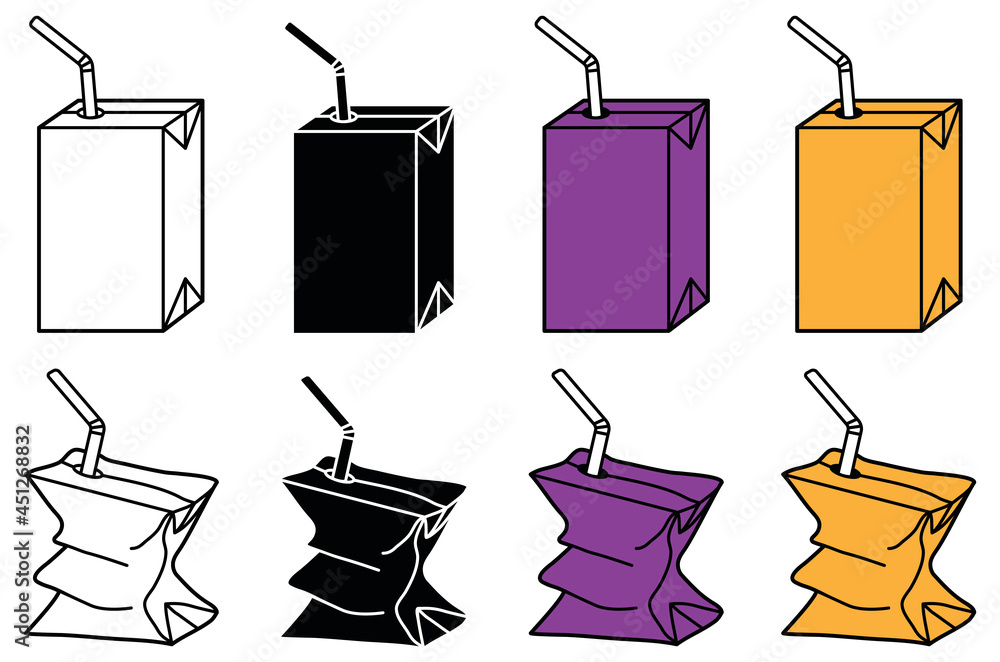 Juice Box Clipart Set - Outline, Orange and Grape Stock Vector | Adobe ...