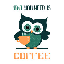Funny Coffee Owl Poster Free Stock Photo - Public Domain Pictures
