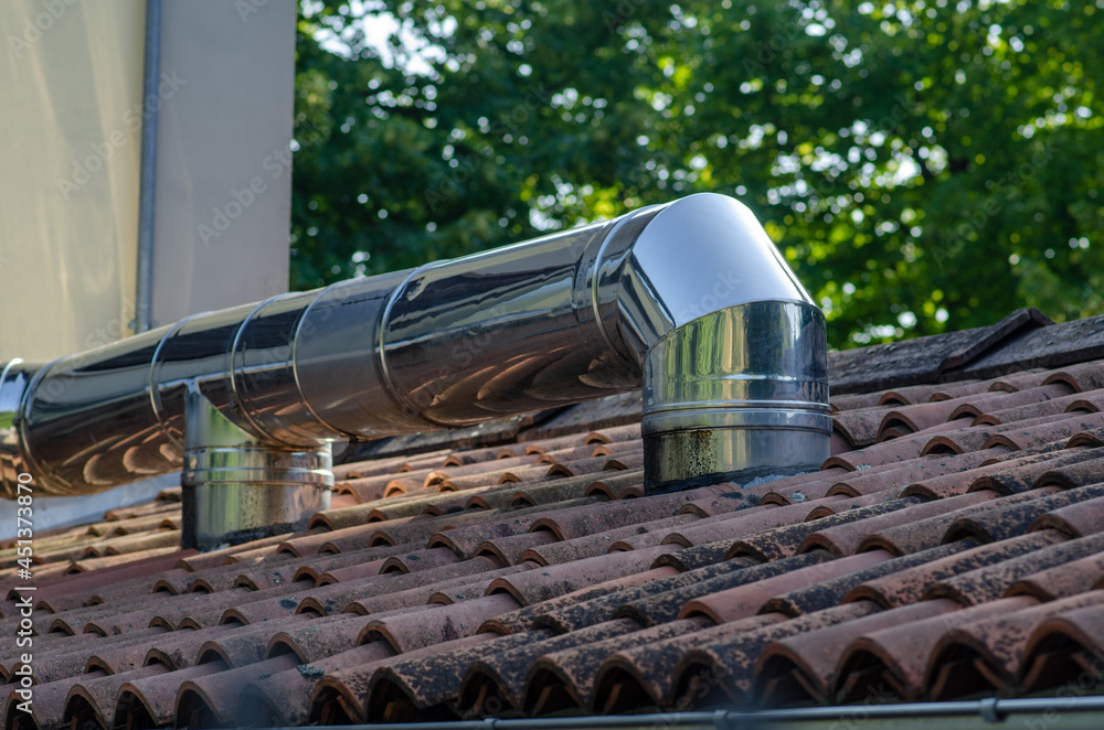 Roof ventilation system. Stainless pipe line. through ventilation ...