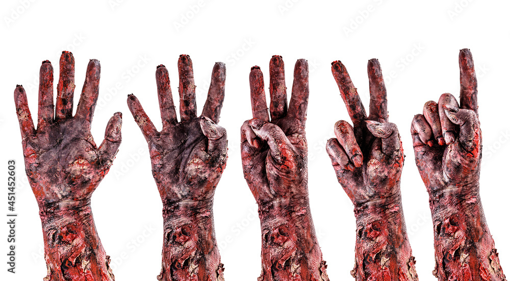 zombie hand counting down from 5 to 1, day of the dead or halloween ...