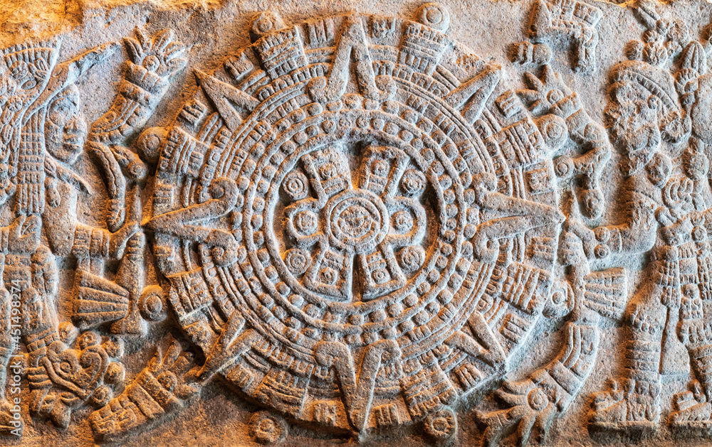 Aztec ruler Moctezuma II and God of war Huitzilopochtli around the ...