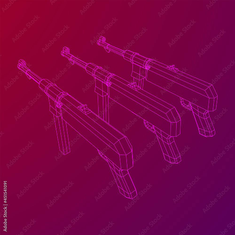 Submachine gun german MP 40 world war 2 firearms pistol. Wireframe low ...