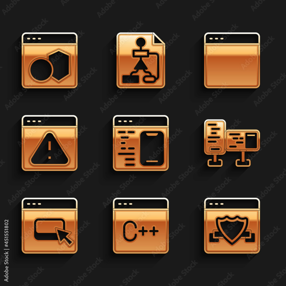 Set Software, Browser with shield, Computer monitor screen, files ...