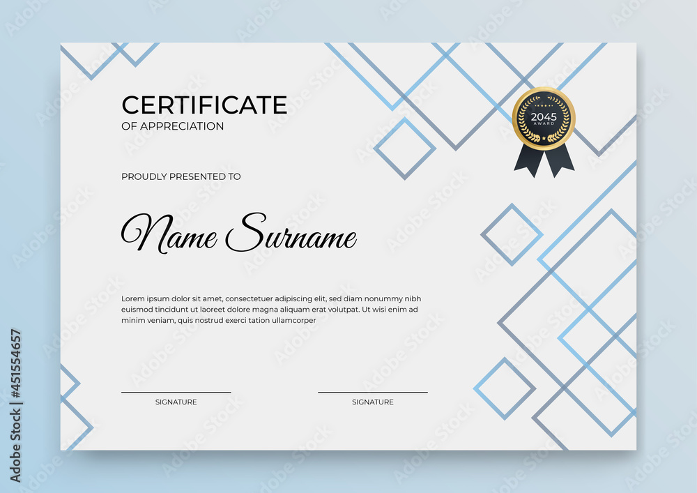 Modern blue triangle certificate template. Elegant blue certificate ...