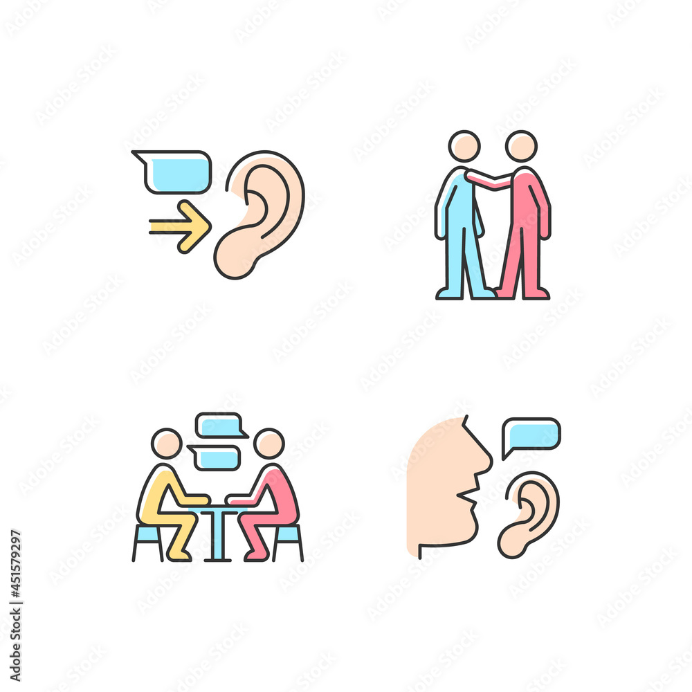 Vector de Stock Verbal and nonverbal communication RGB color icons set ...