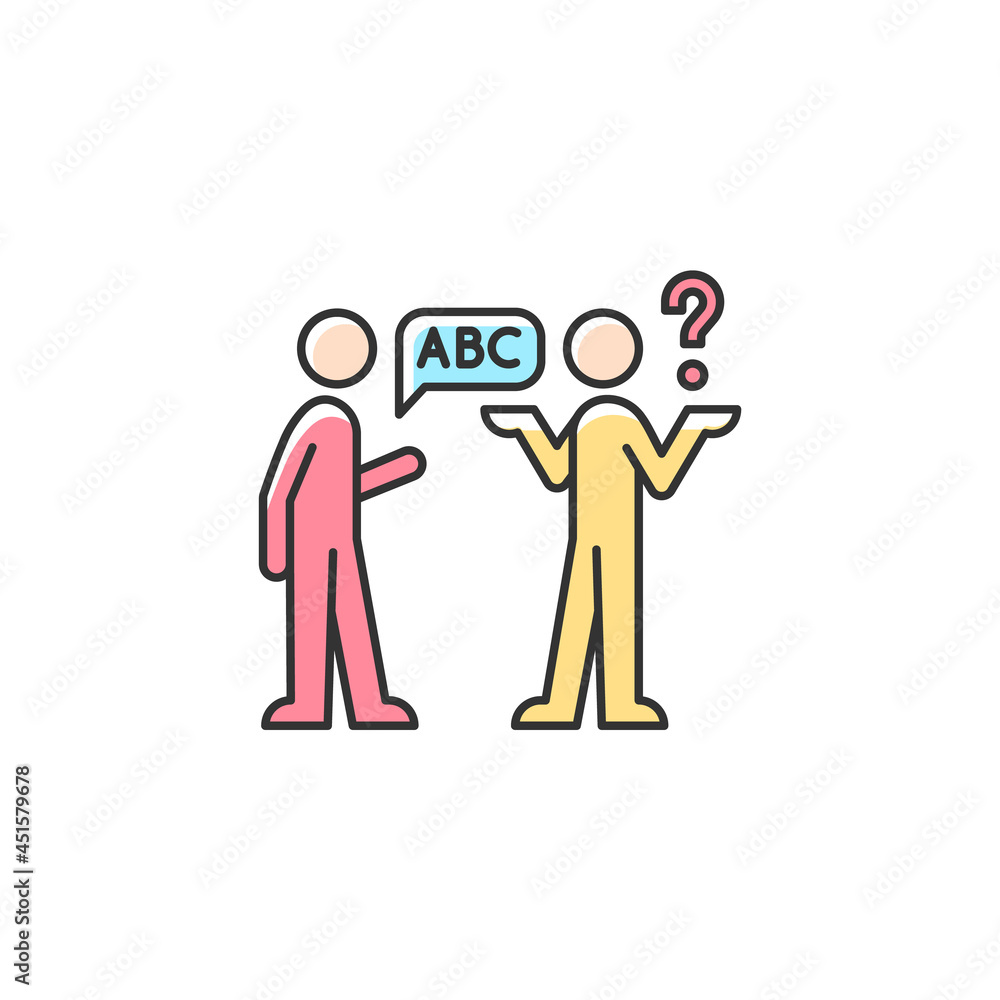 Language barriers RGB color icon. Breakdown in communication. Speaking ...