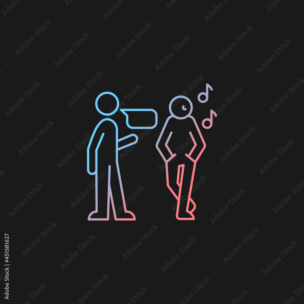 Inattentive listening gradient vector icon for dark theme. Lacking eye ...