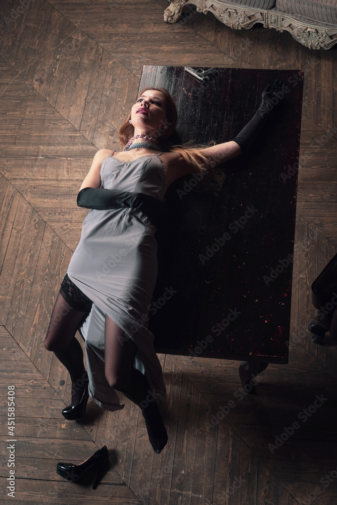 Noir film. Sexual woman being strangled in a vintage interior Stock ... Noir film. Sexual woman being strangled in a vintage interior Stock ...