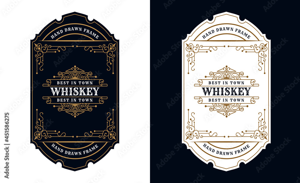 Whiskey Bourbon Vintage luxury antique border frame western engraving ...